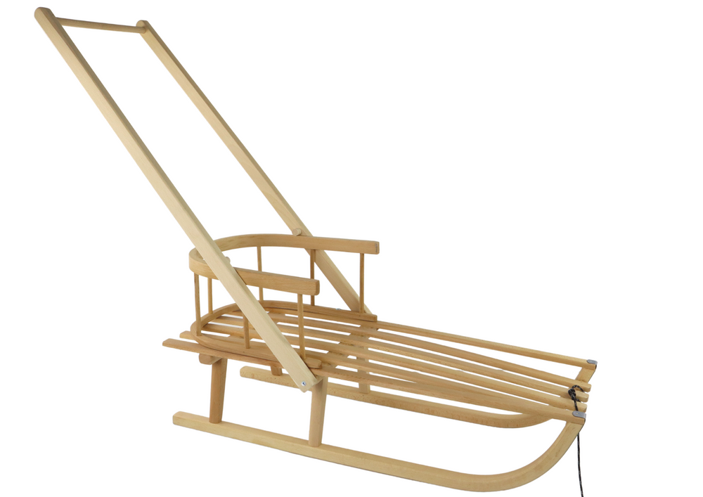 Sanki Drewniane Z Oparciem i Pchaczem Duże - 17133 - LeanToys